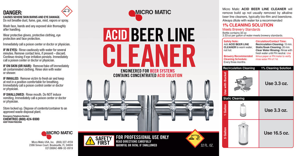 Top of Line Micro Matic Beer Line Cleaner Acid 32 oz Bottle